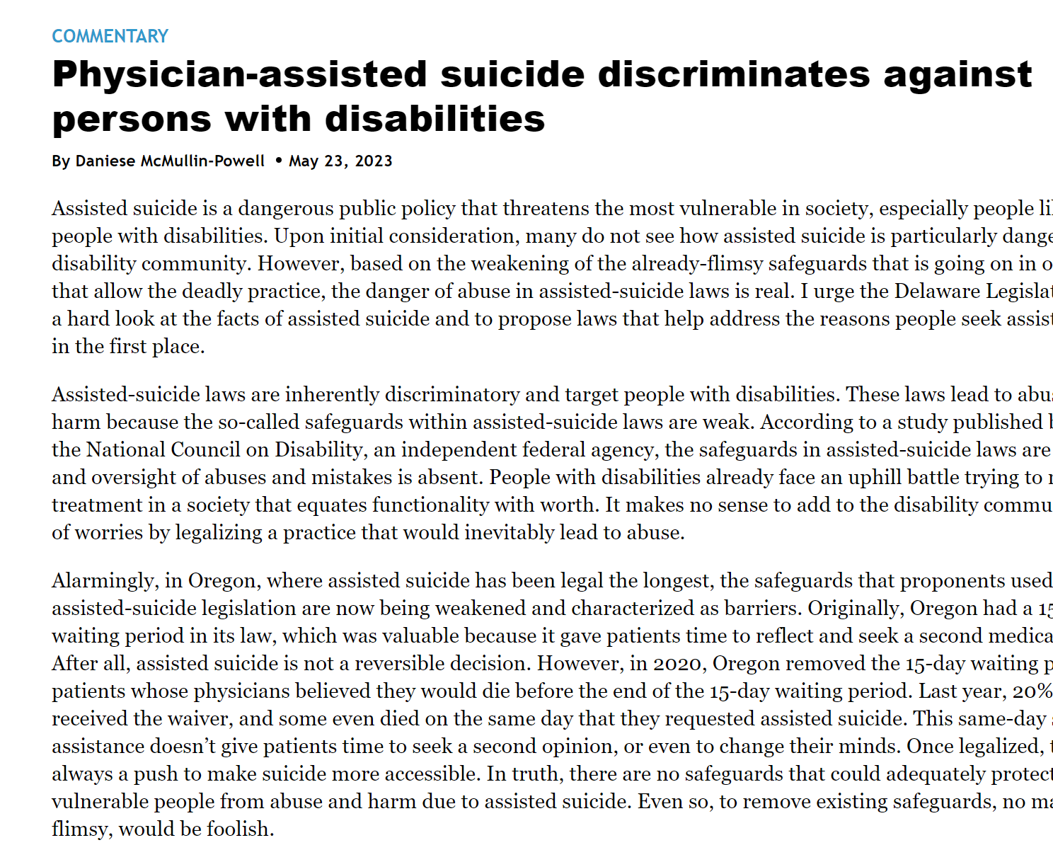 Physician-assisted suicide discriminates against persons with ...